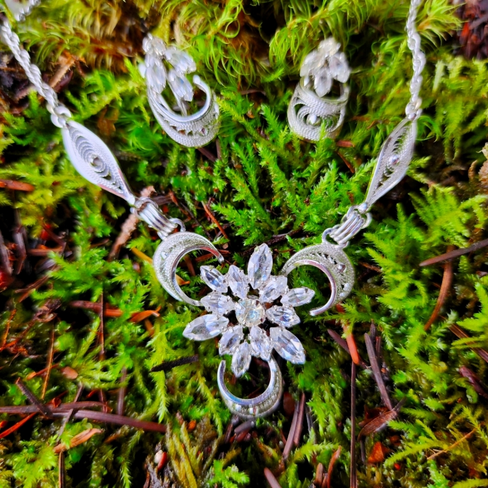 Vintage Amlee Sterling Necklace And Screw Back Earrin… - Gem